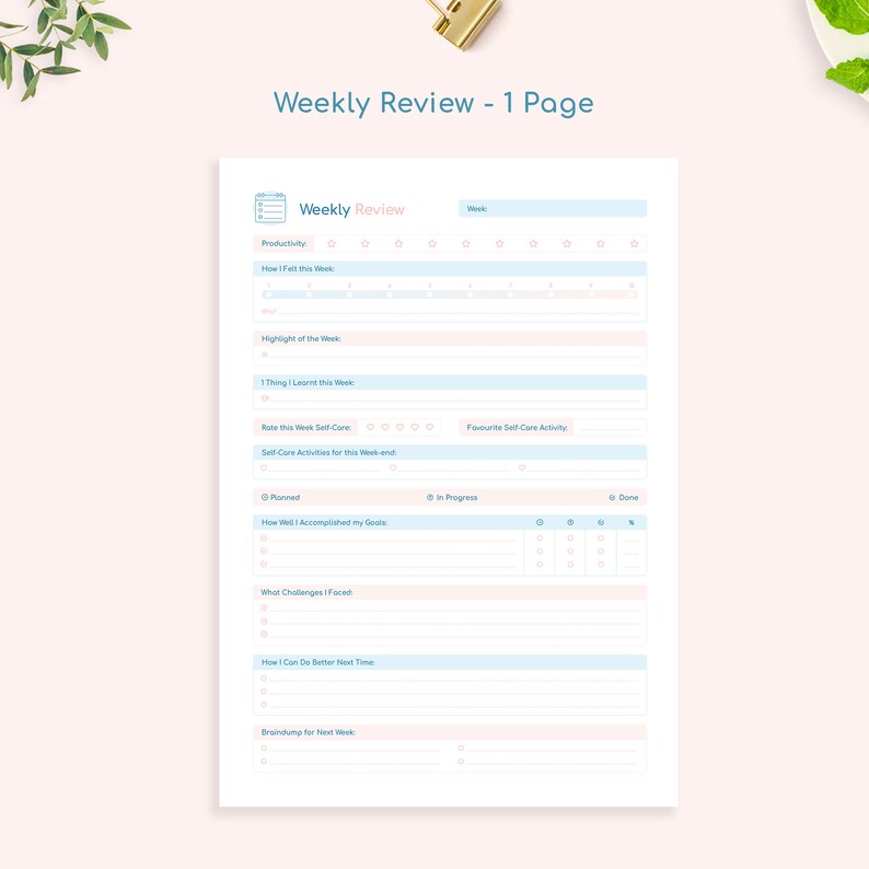 Review Bundle A4 / US Letter Printable PDF Daily Review Weekly Review ...