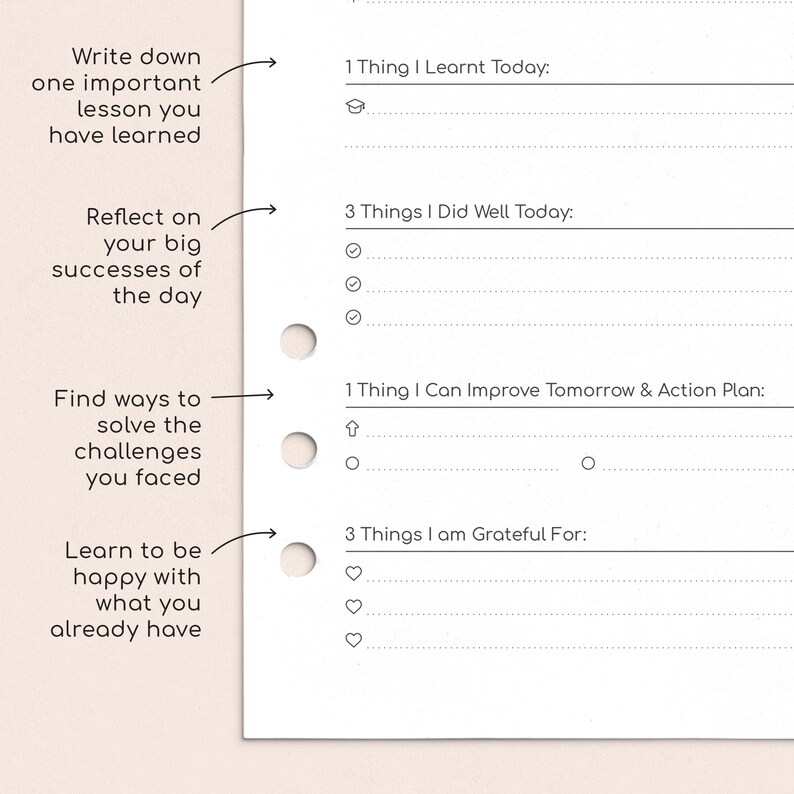 Daily Review Daily Reflection Growth Mindset Self-improvement Mood ...