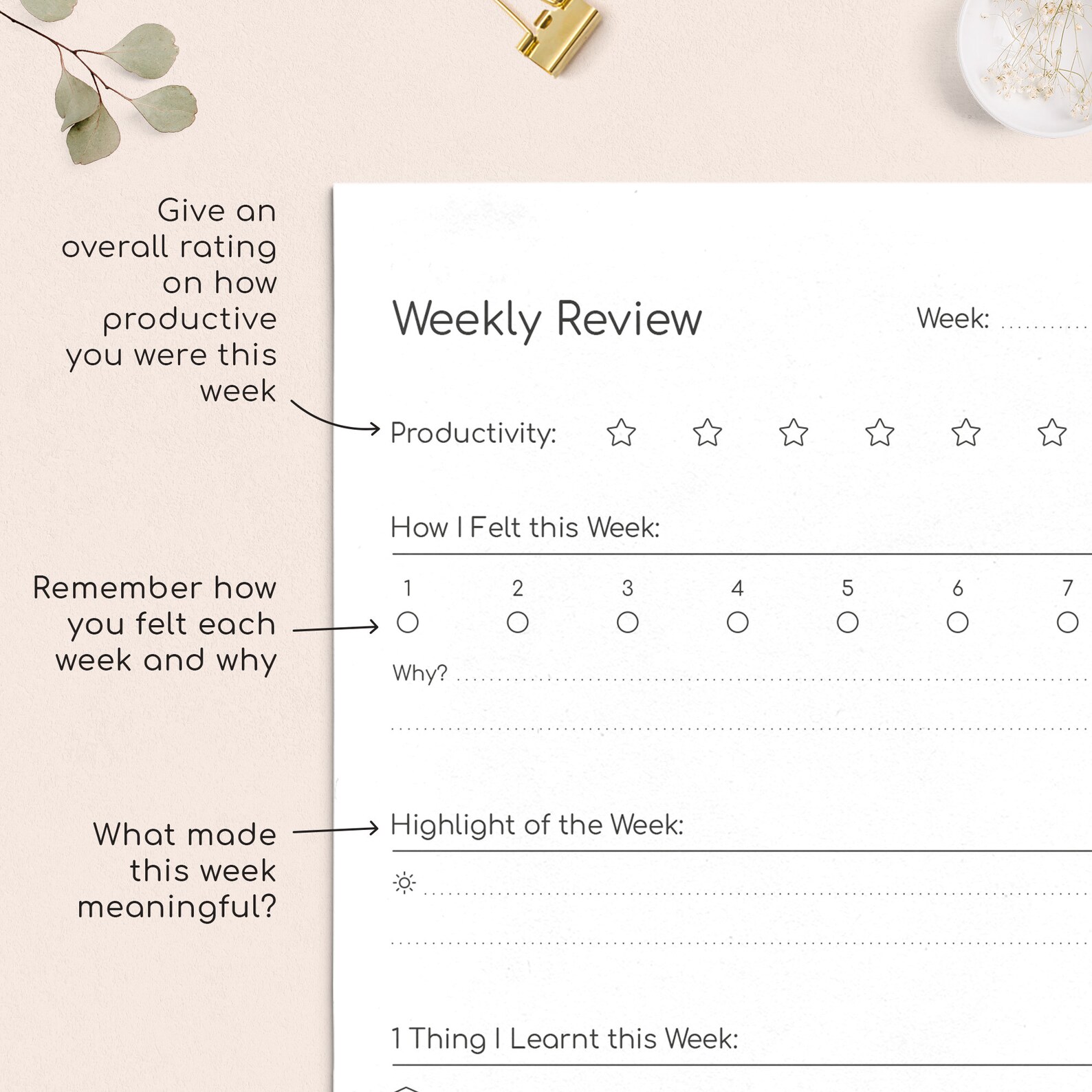 Weekly Review Weekly Reflection Gratitude Journal Growth - Etsy