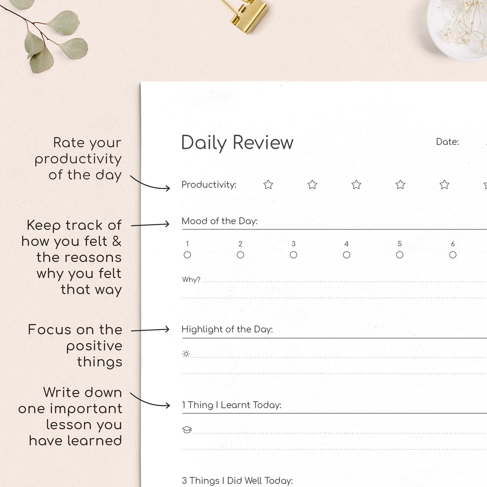 Daily Review Daily Reflection Growth Mindset - Etsy UK