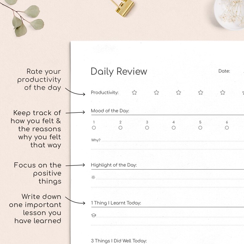 Daily Review Daily Reflection Growth Mindset - Etsy UK