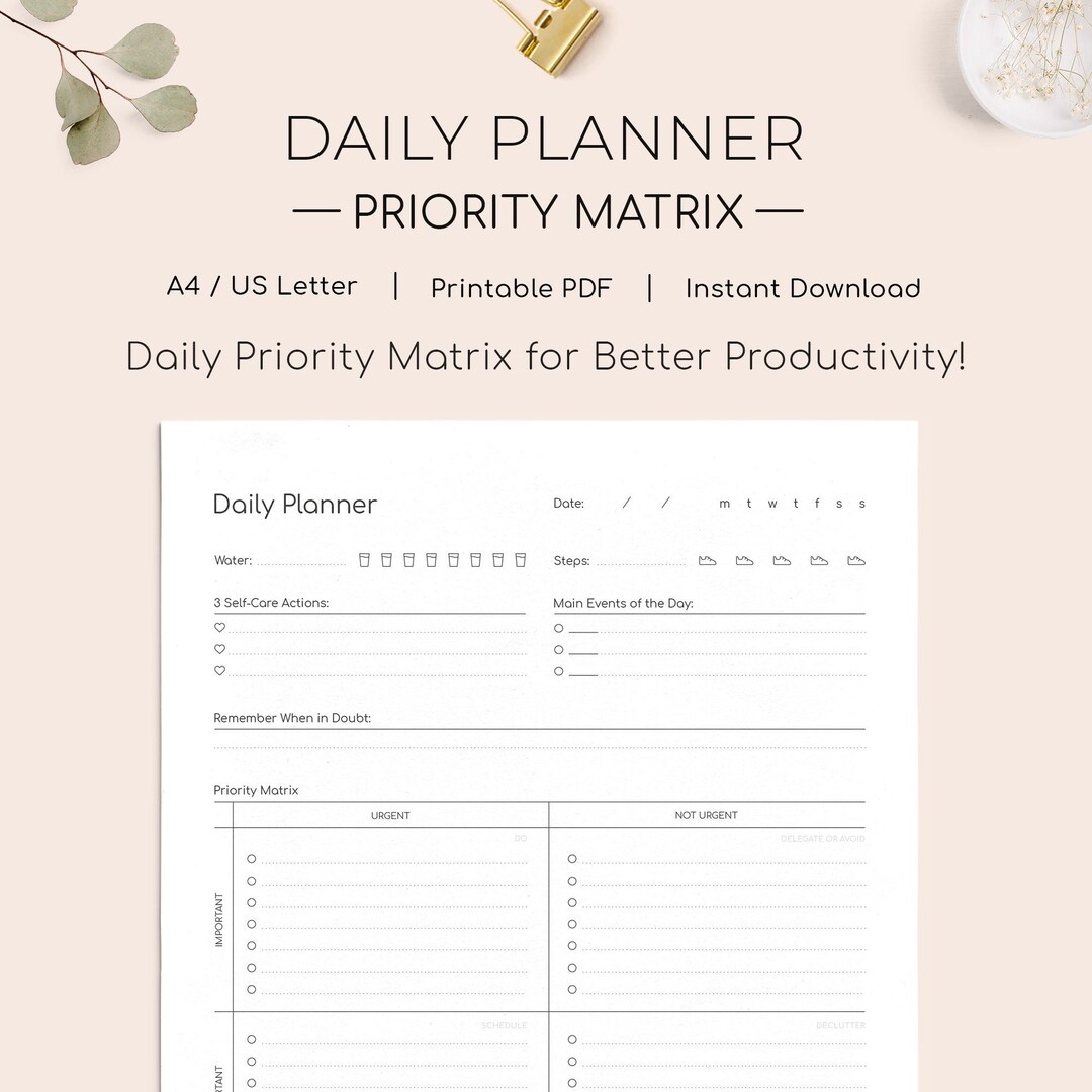 Daily Planner Priority Matrix A4 / US Letter Minimal Eisenhower Matrix ...