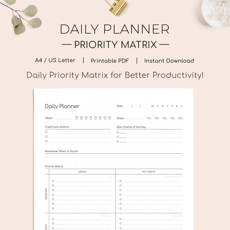 Daily Planner Priority Matrix A4 / US Letter Minimal - Etsy Australia