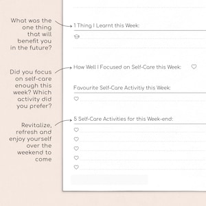 Weekly Review, Weekly Reflection Gratitude Journal Growth Mindset Self ...