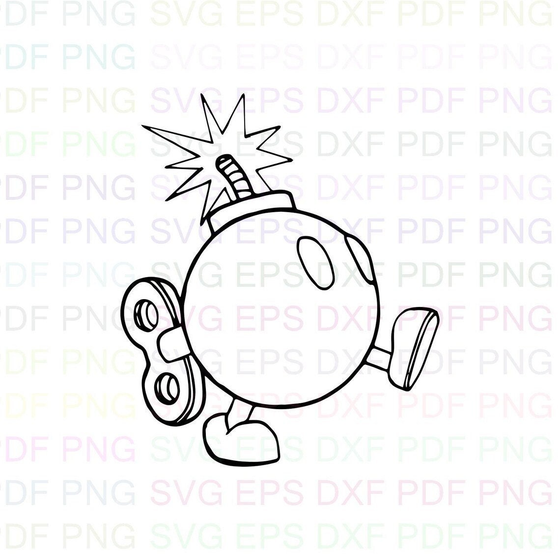 Super_mario_bomb_walking Svg Outline Dxf Eps Pdf Png, Cricut, Cutting ...