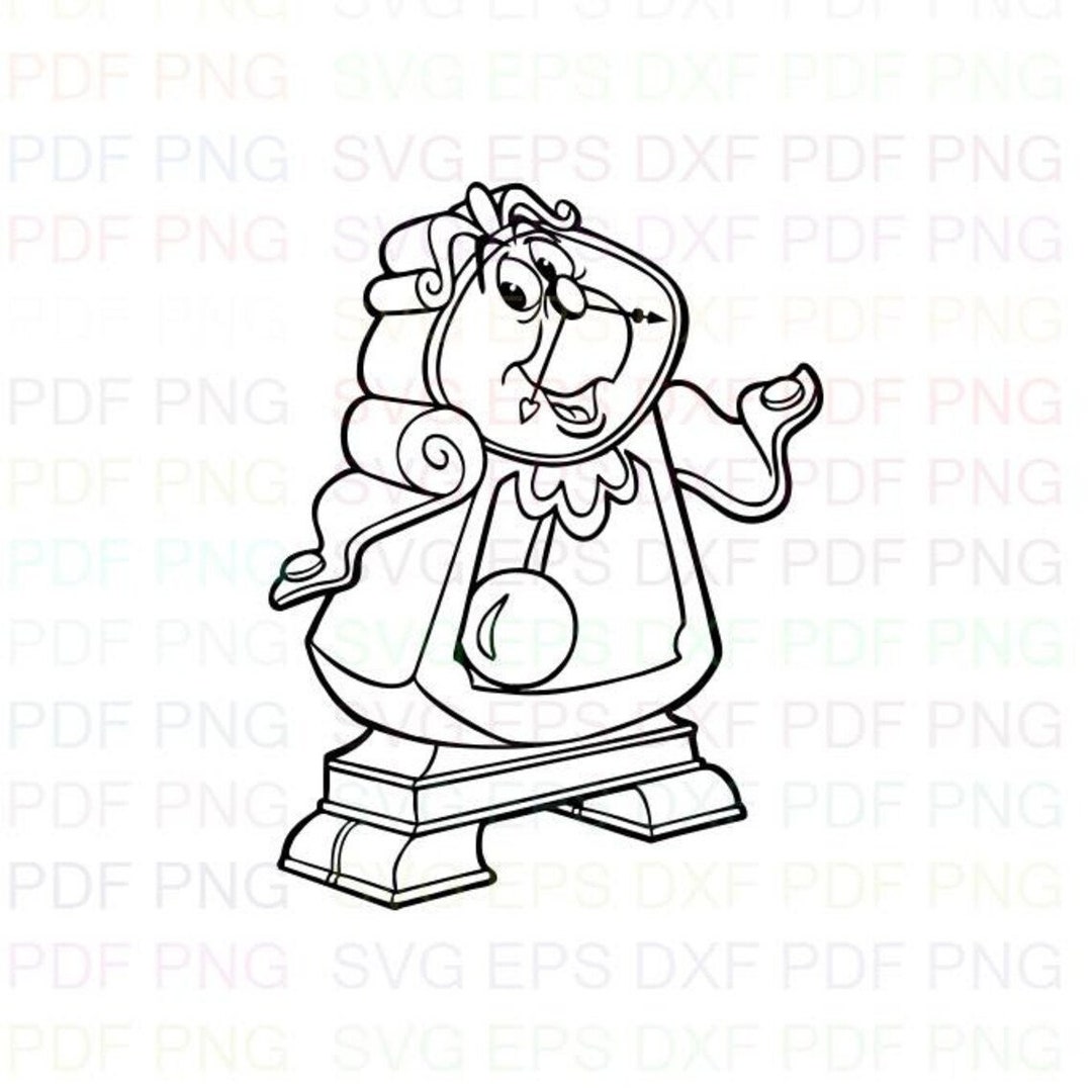 Cogsworth_beauty_and_the_beast Svg Outline Dxf Eps Pdf Png, Cricut ...