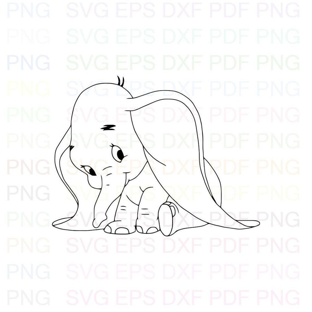 Dumbo_baby_elephant_2 Svg Outline Dxf Eps Pdf Png, Cricut, Cutting File ...