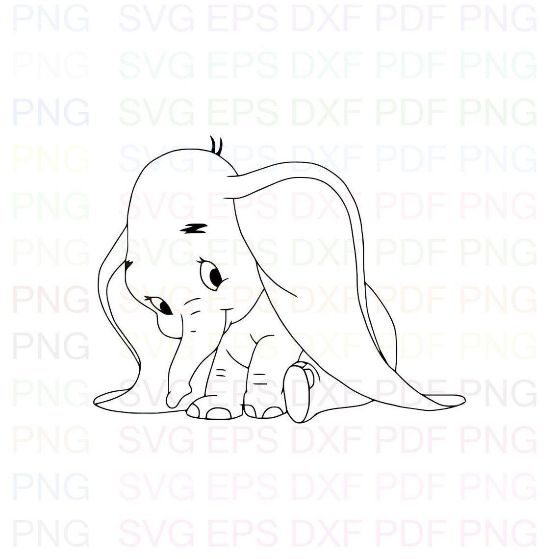 Dumbo_baby_elephant_2 Svg Outline Dxf Eps Pdf Png, Cricut, Cutting File ...