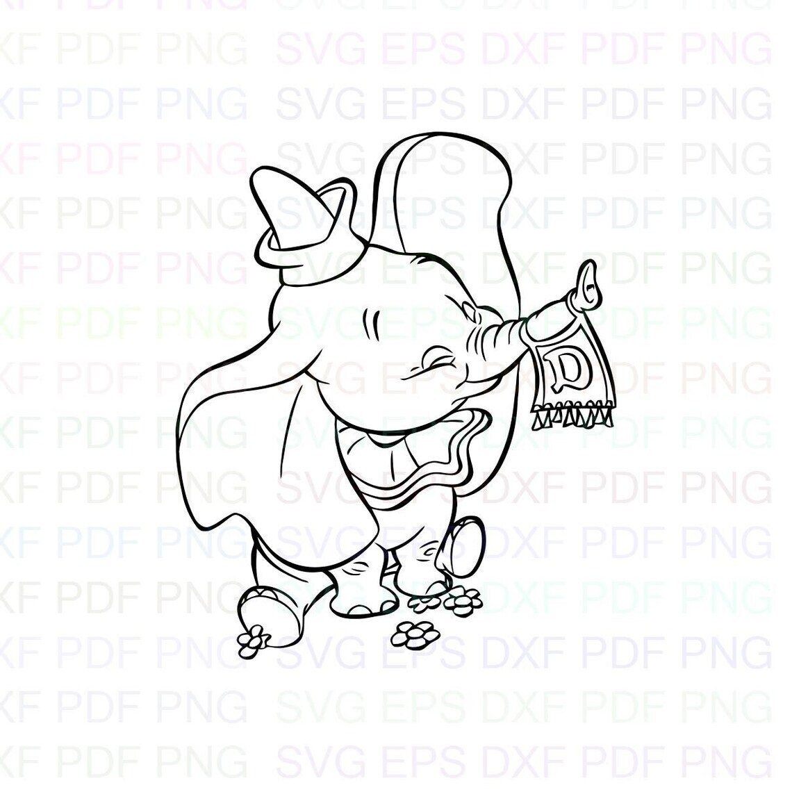 Dumbo_elephant_trumpeting Svg Outline Dxf Eps Pdf Png, Cricut, Cutting ...