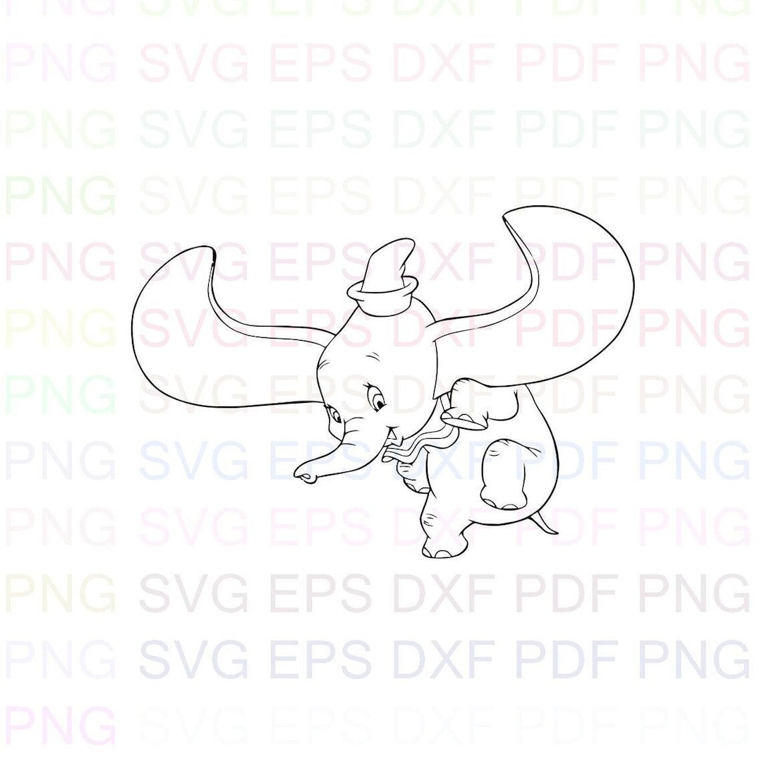 Dumbo_elephant_flying Svg Outline Dxf Eps Pdf Png, Cricut, Cutting File ...
