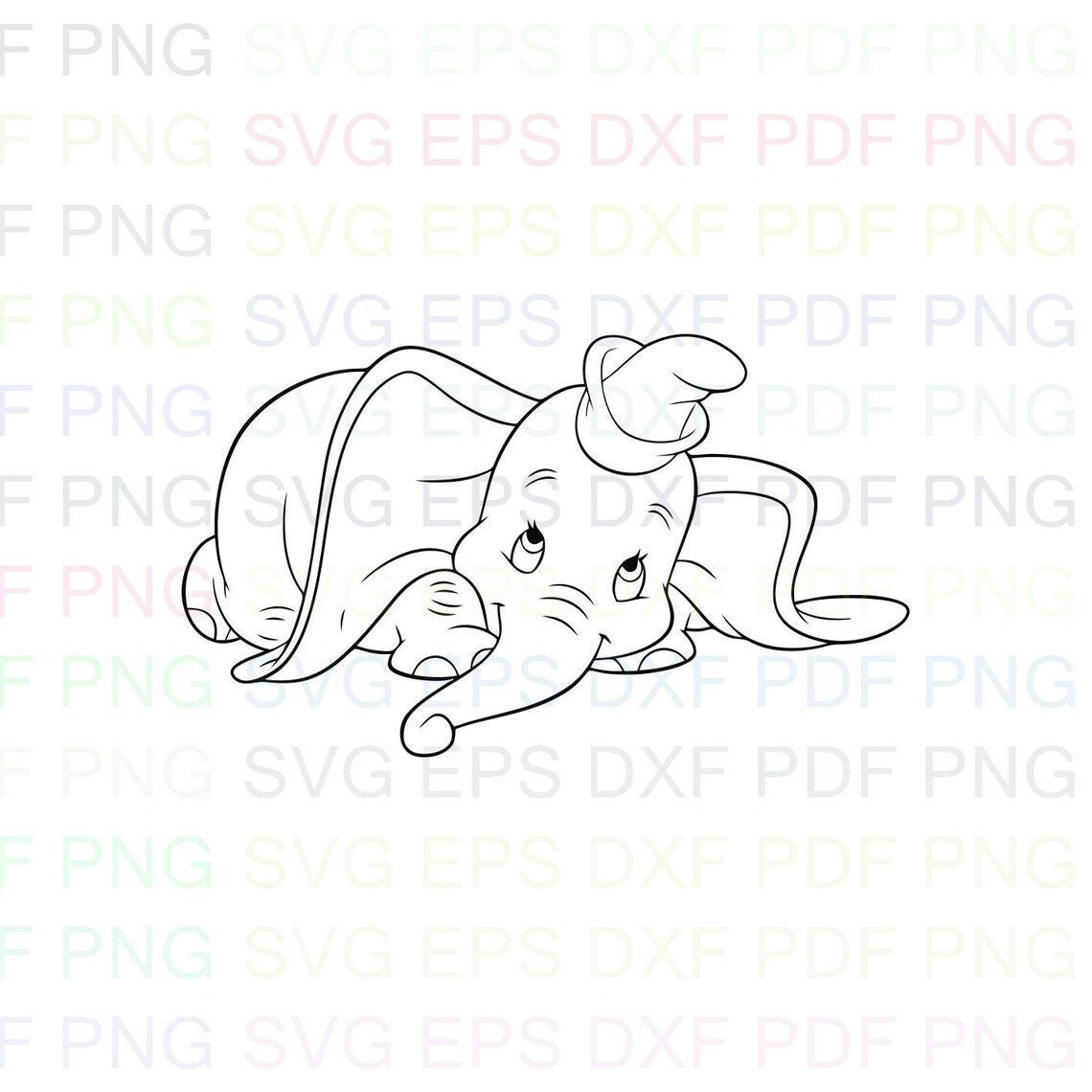 Dumbo_baby_elephant_compulsory Svg Outline Dxf Eps Pdf Png, Cricut ...