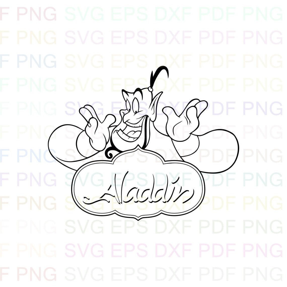 Genie_with_logo_aladdin Svg Outline Dxf Eps Pdf Png, Cricut, Cutting ...