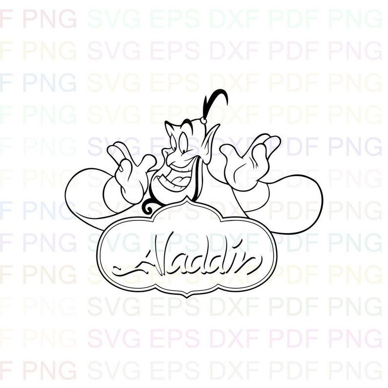 Genie_with_logo_aladdin Svg Outline Dxf Eps Pdf Png, Cricut, Cutting ...