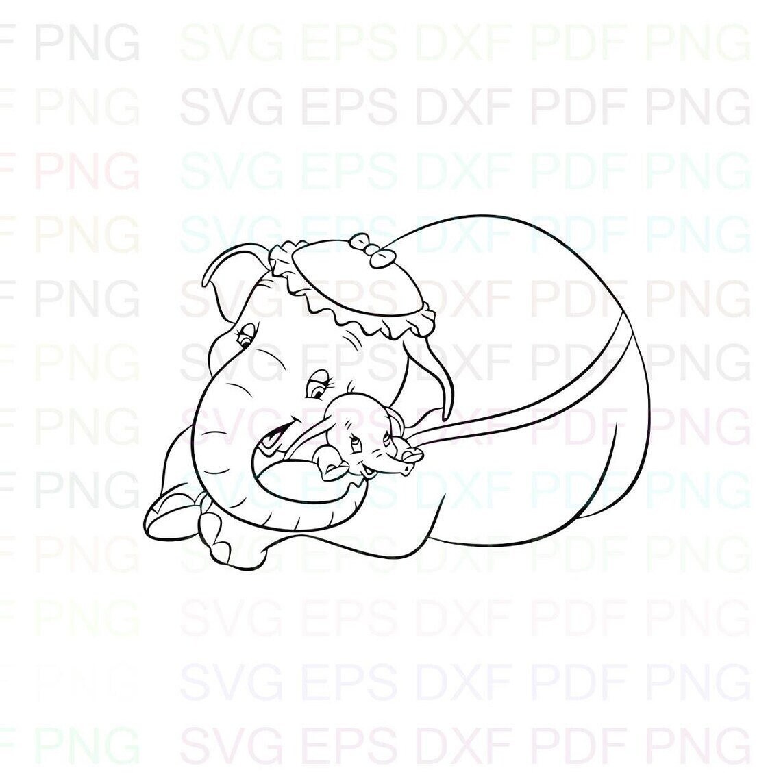 Dumbo_with_his_jumbo_mother_dumbo Svg Outline Dxf Eps Pdf Png, Cricut ...