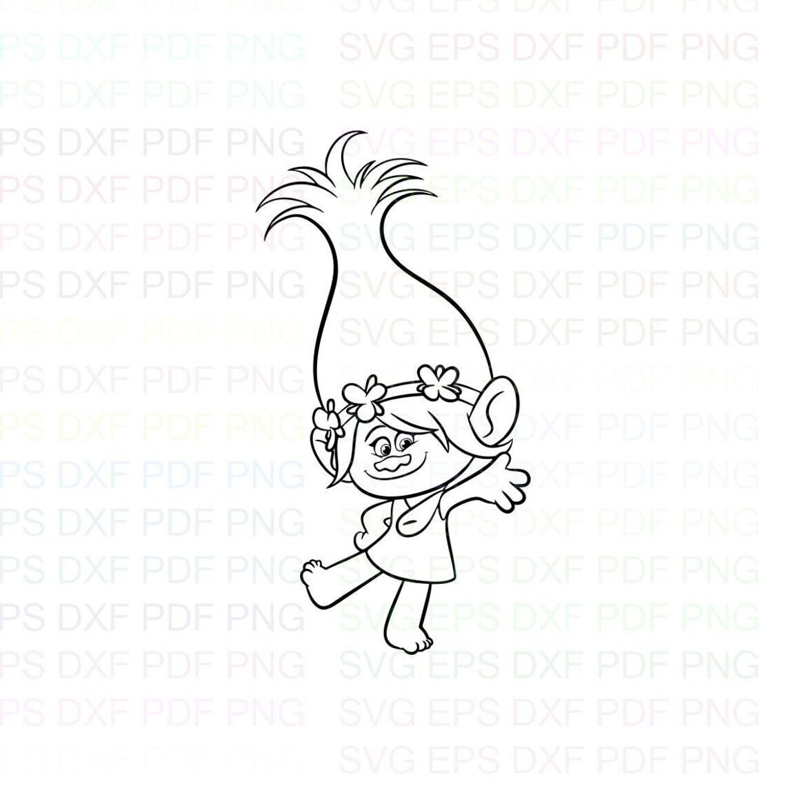 Poppy_hand_trolls Svg Outline Dxf Eps Pdf Png, Cricut, Cutting File ...