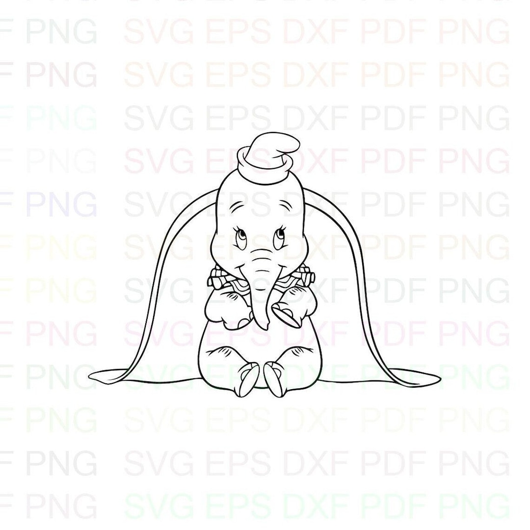 Dumbo_cute Svg Outline Dxf Eps Pdf Png, Cricut, Cutting File, Vector ...