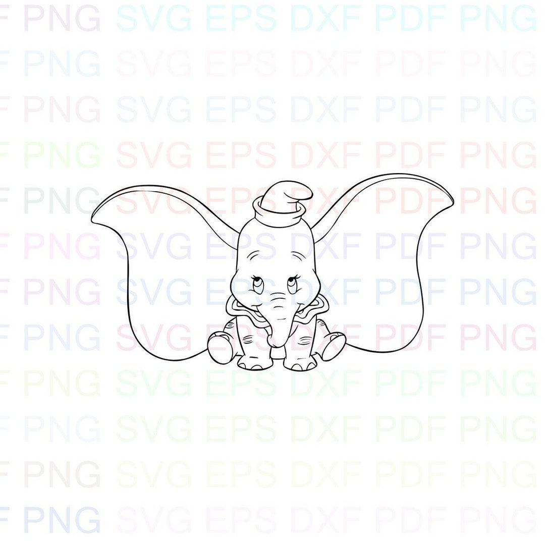 Dumbo_elephant_in_circus Svg Outline Dxf Eps Pdf Png, Cricut, Cutting ...