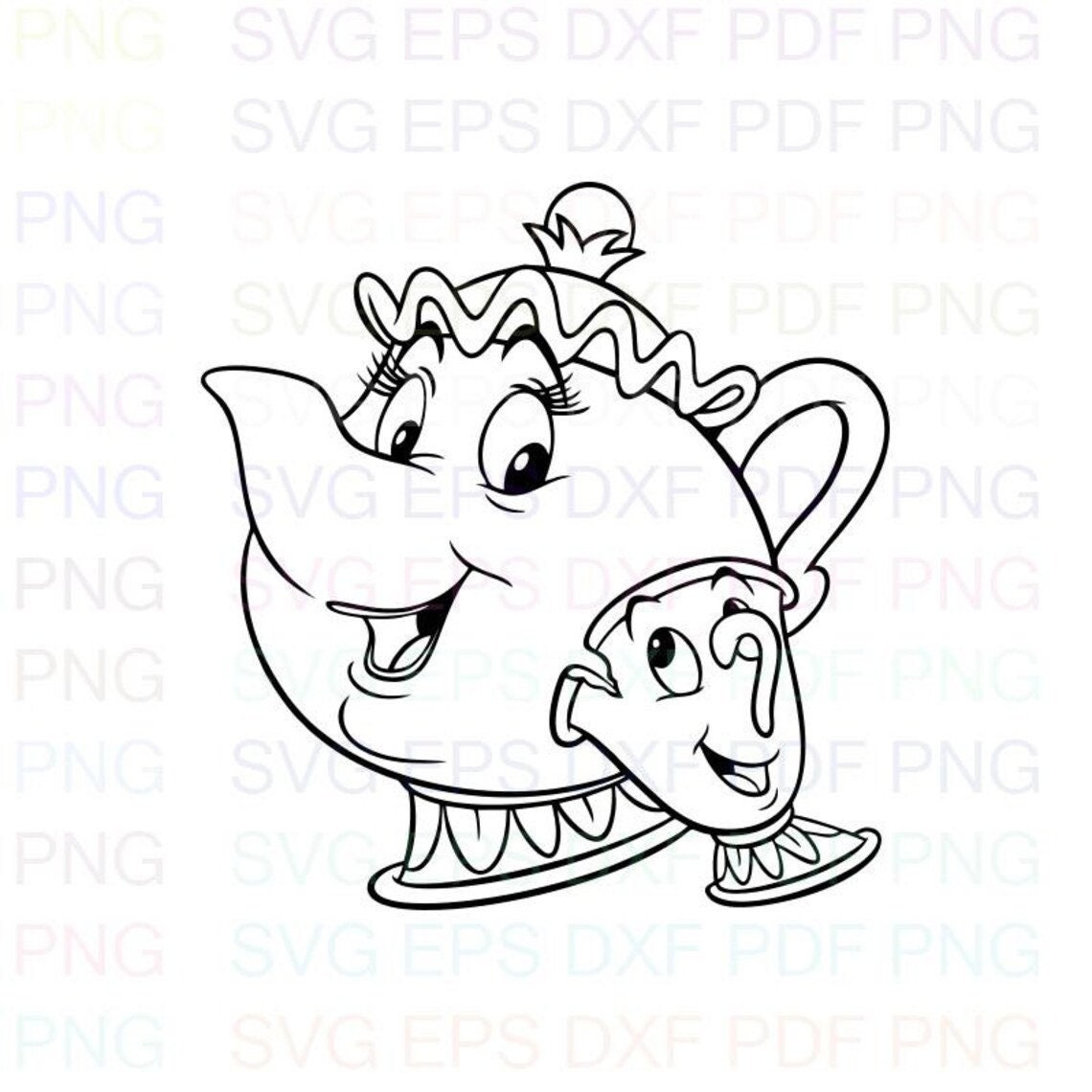 Chip_and_mrs_potts_beauty_and_the_beast Svg Outline Dxf Eps Pdf Png ...