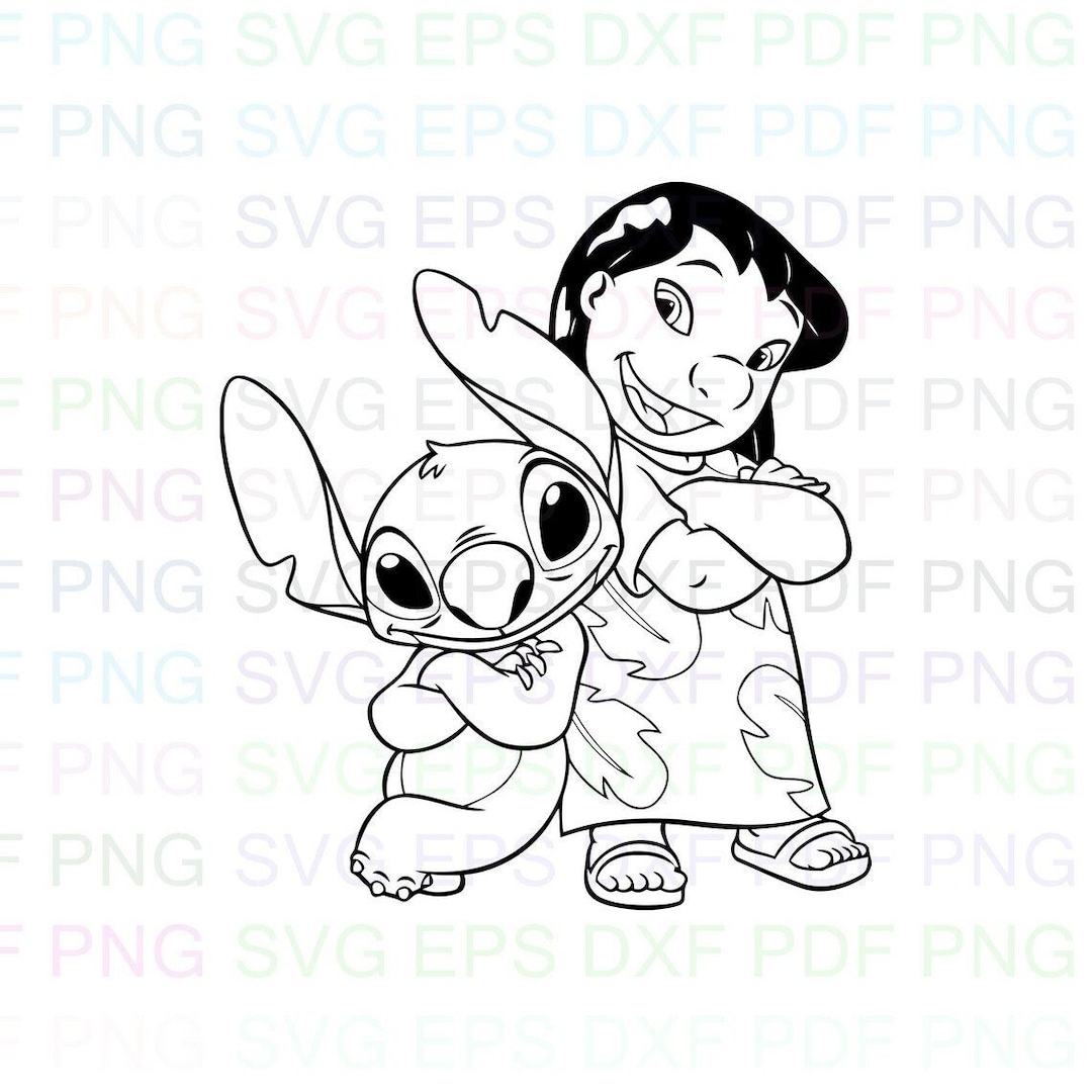 Lilo_and_stitch_standing_back_to_back Svg Outline Dxf Eps Pdf Png ...