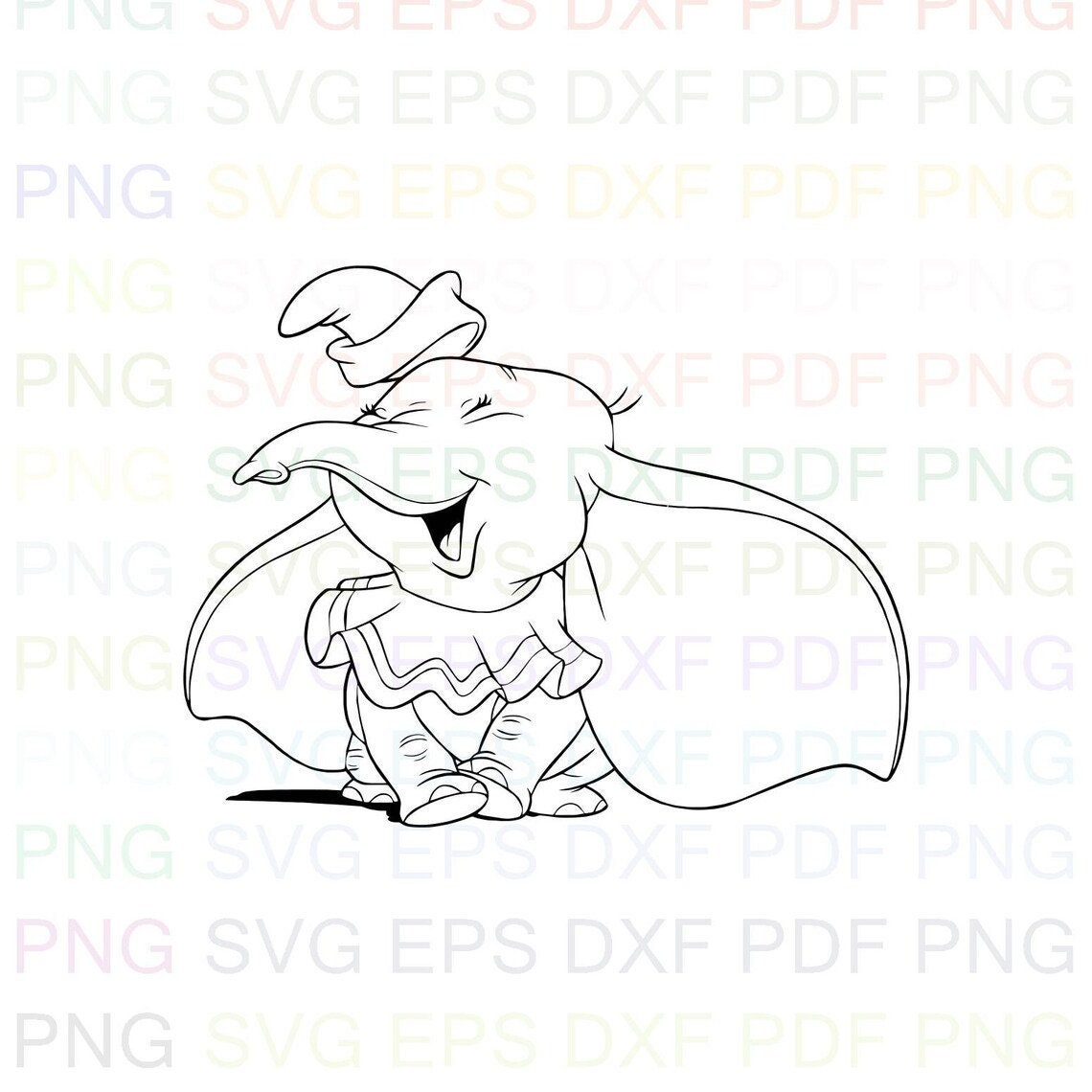 Dumbo_elephant_laughter Svg Outline Dxf Eps Pdf Png, Cricut, Cutting ...