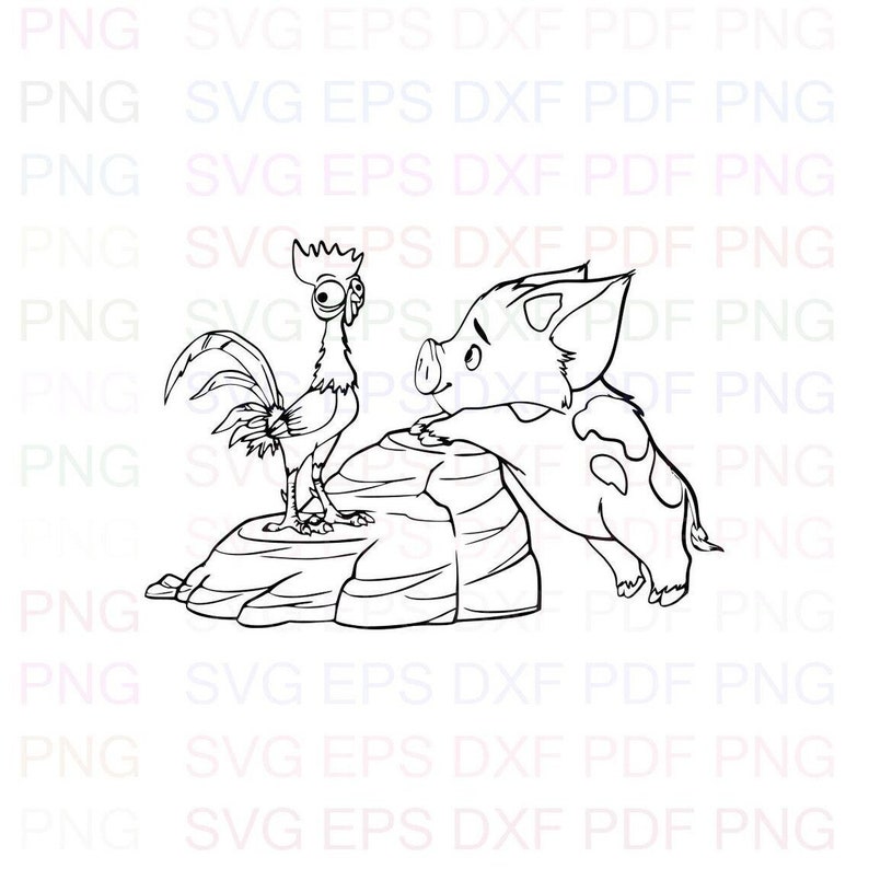 Heihei_and_pua_2_moana Svg Outline Dxf Eps Pdf Png, Cricut, Cutting ...