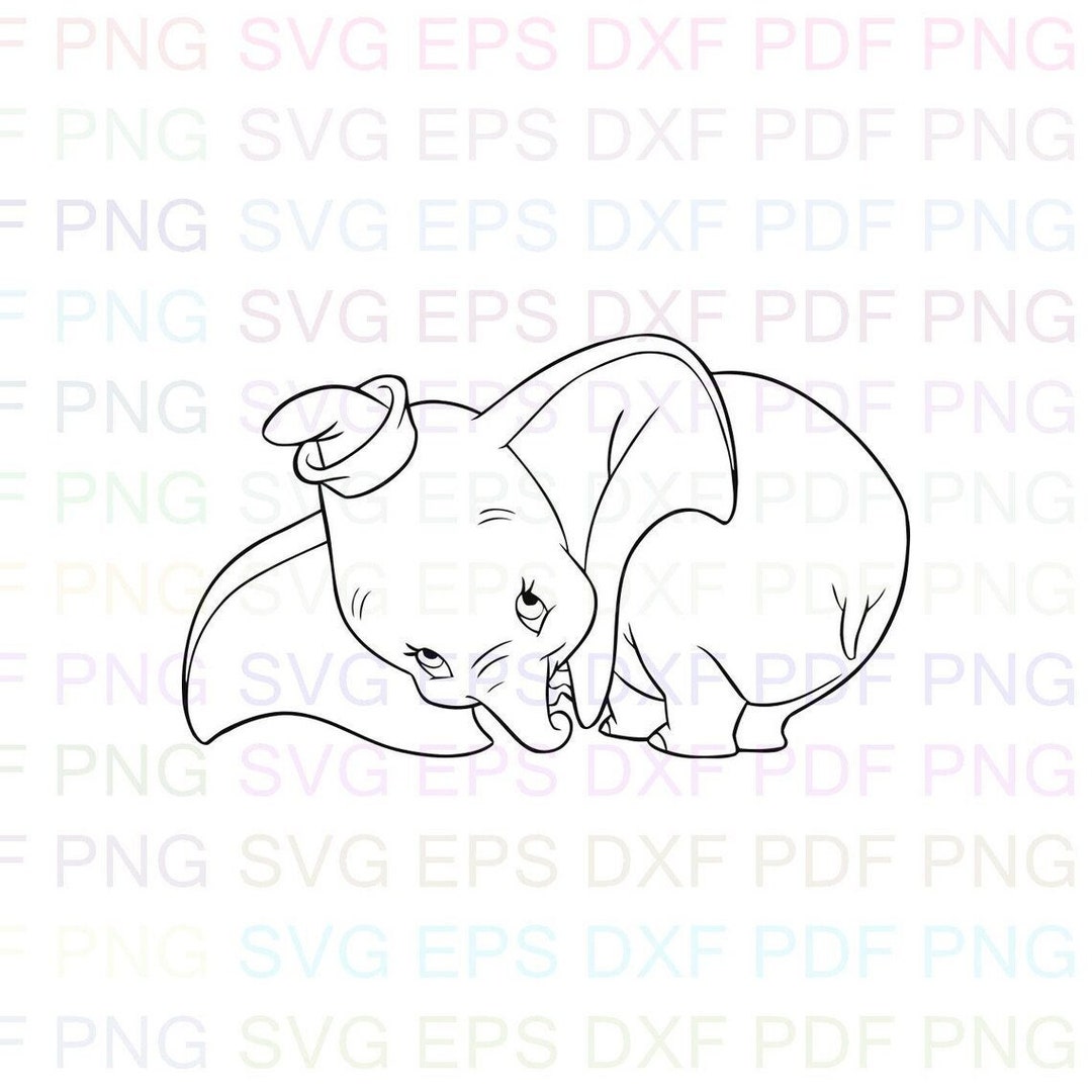 Dumbo_elephant_behind Svg Outline Dxf Eps Pdf Png, Cricut, Cutting File ...