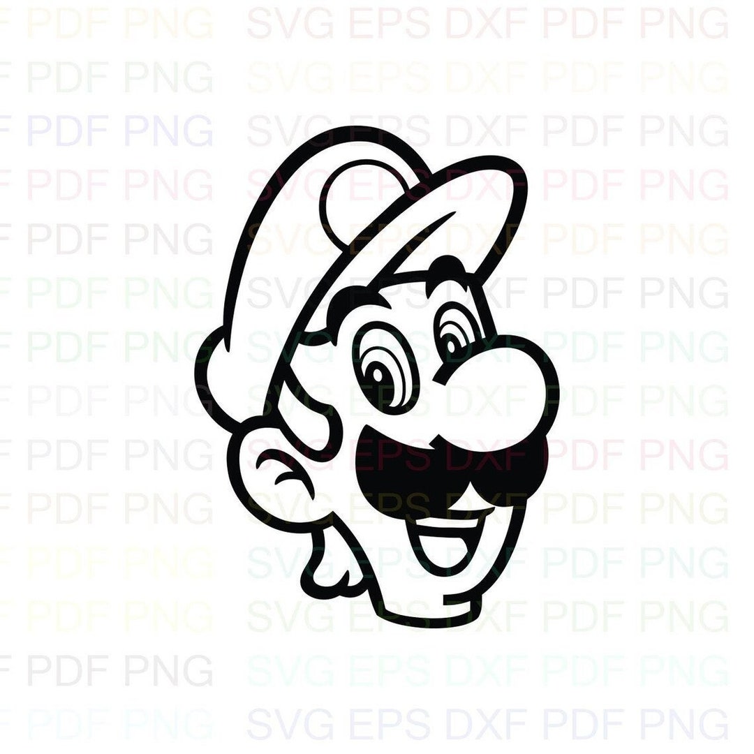 Luigi_face_super_mario_bros Svg Outline Dxf Eps Pdf Png, Cricut, Cutting File, Vector, Clipart ...
