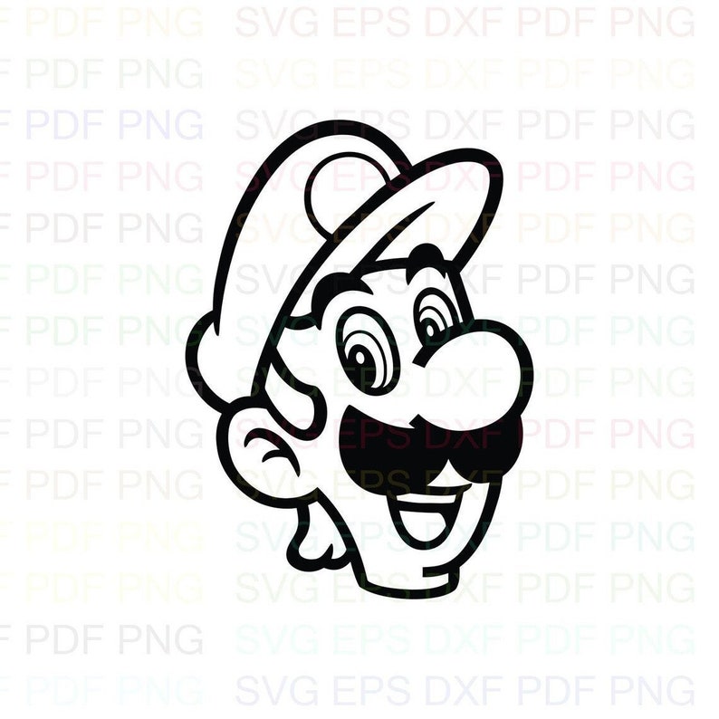 Luigi_face_super_mario_bros Svg Outline Dxf Eps Pdf Png, Cricut ...