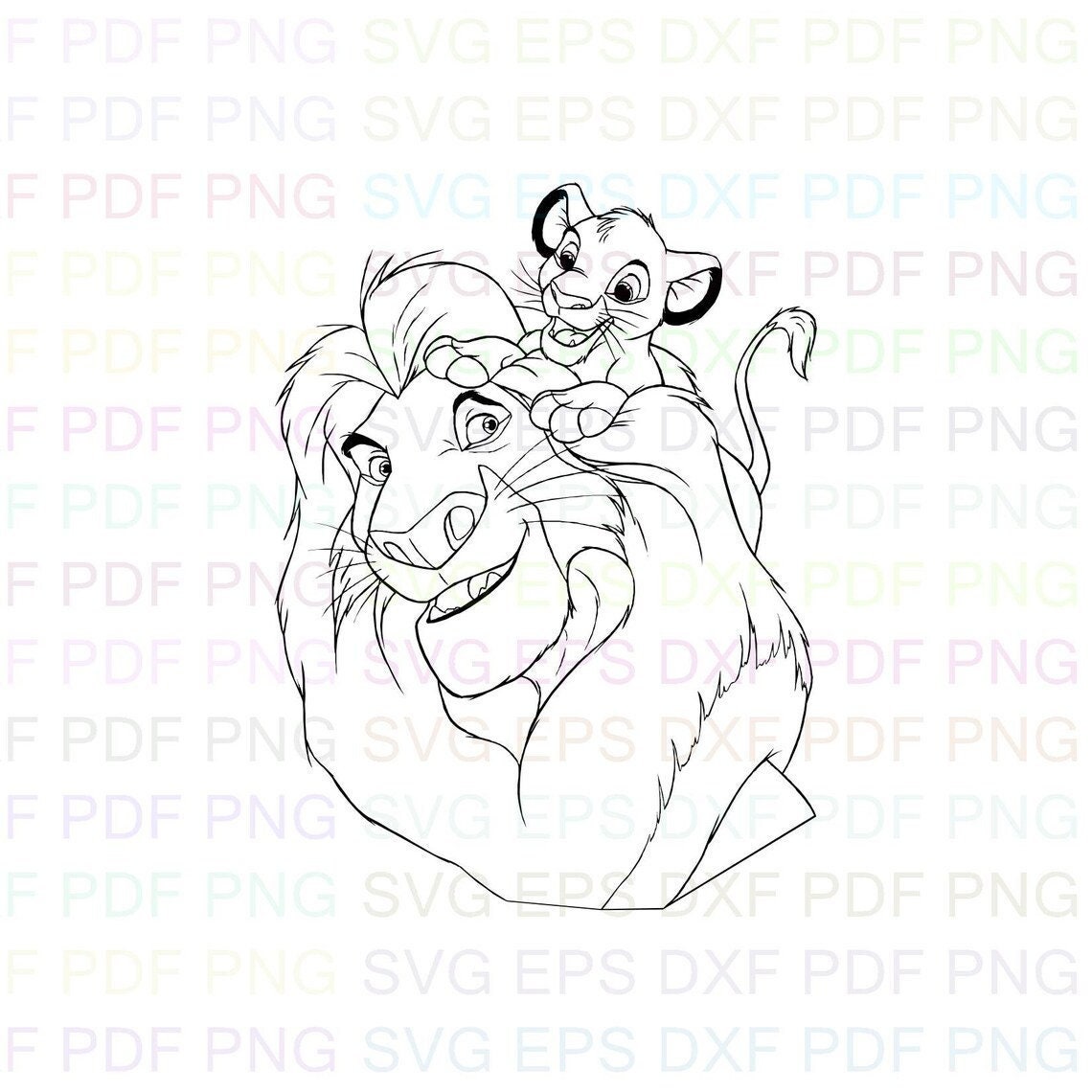 Mufasa_and_baby_simba_the_lion_king_2 Svg Outline Dxf Eps Pdf Png ...