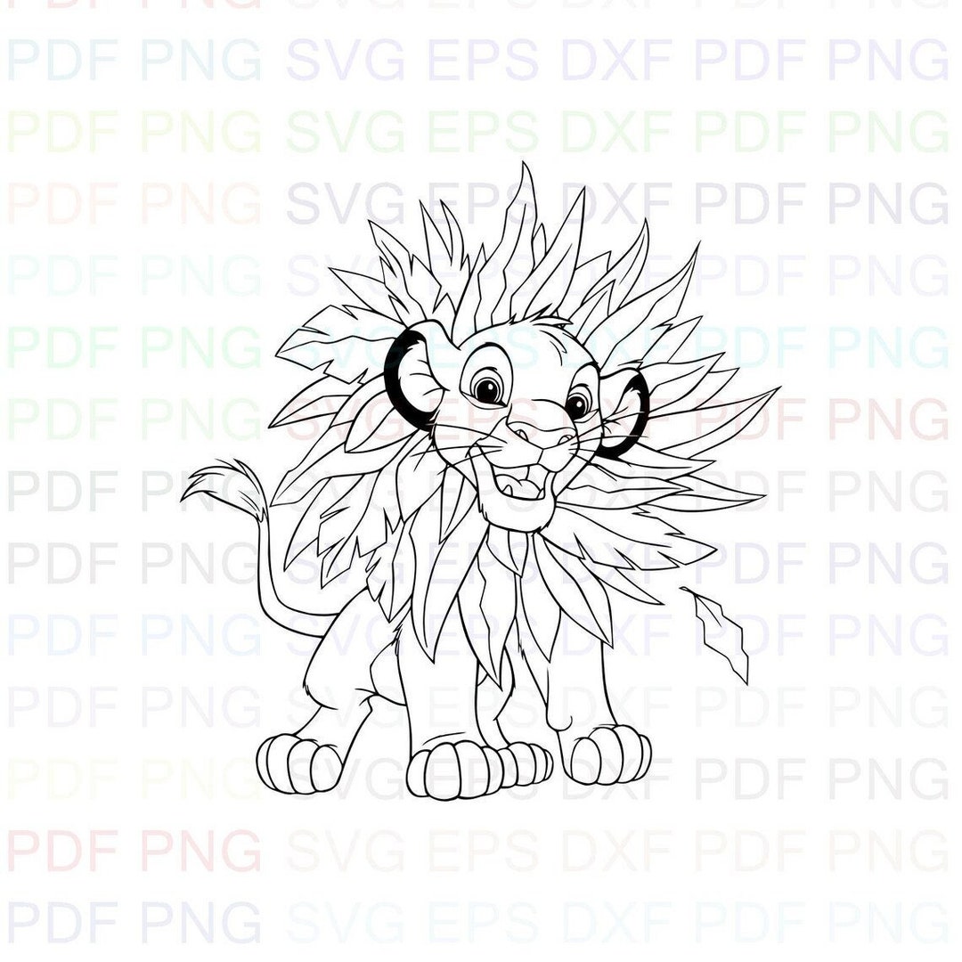 Simba_the_lion_king_20 Svg Outline Dxf Eps Pdf Png, Cricut, Cutting ...