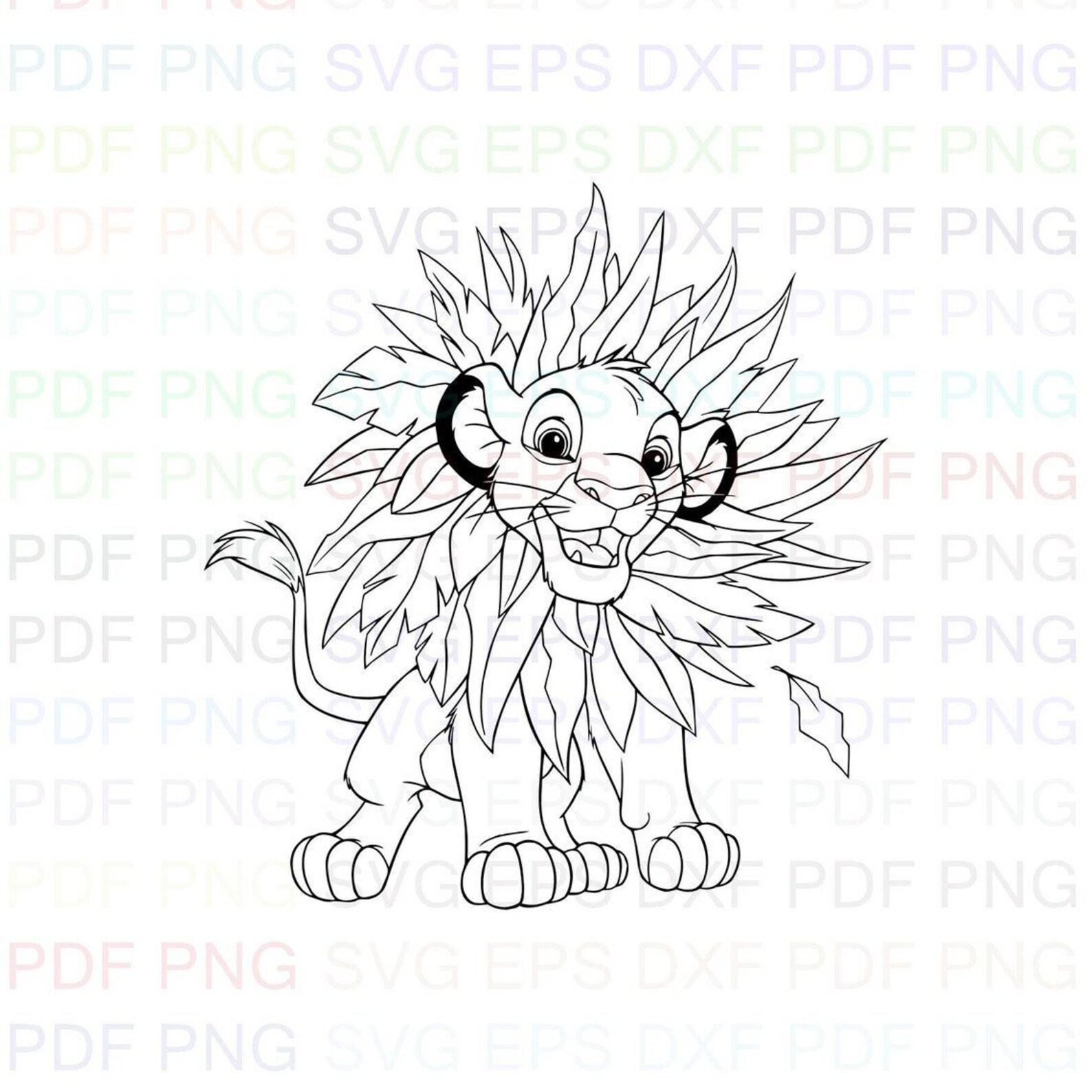 Simba_the_lion_king_20 Svg Outline Dxf Eps Pdf Png, Cricut, Cutting ...