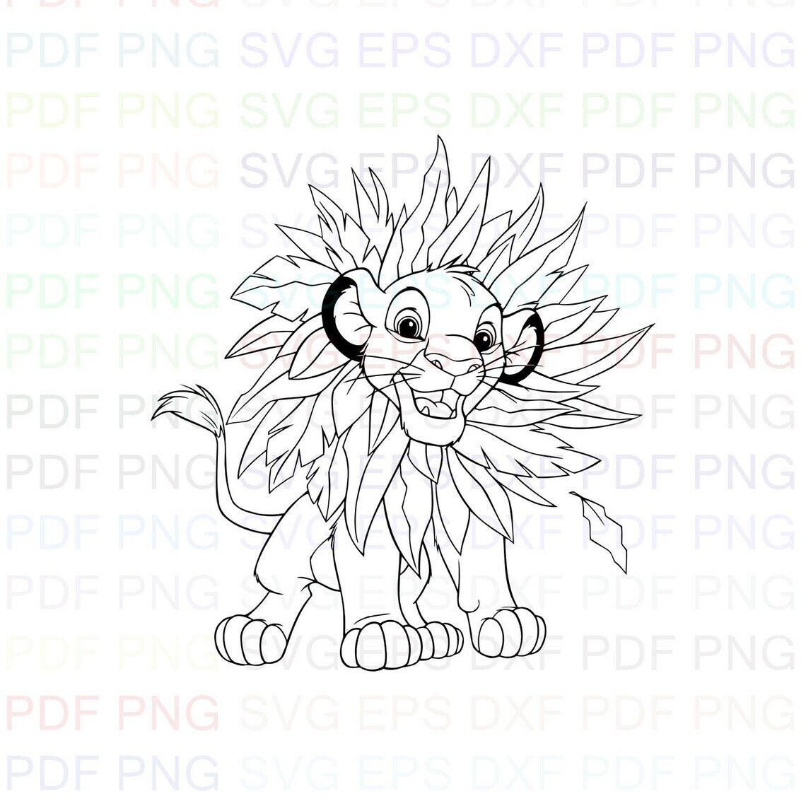 Simba_the_lion_king_20 Svg Outline Dxf Eps Pdf Png, Cricut, Cutting ...