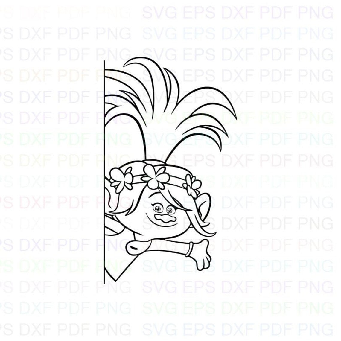 Poppy_half_trolls Svg Outline Dxf Eps Pdf Png, Cricut, Cutting File ...