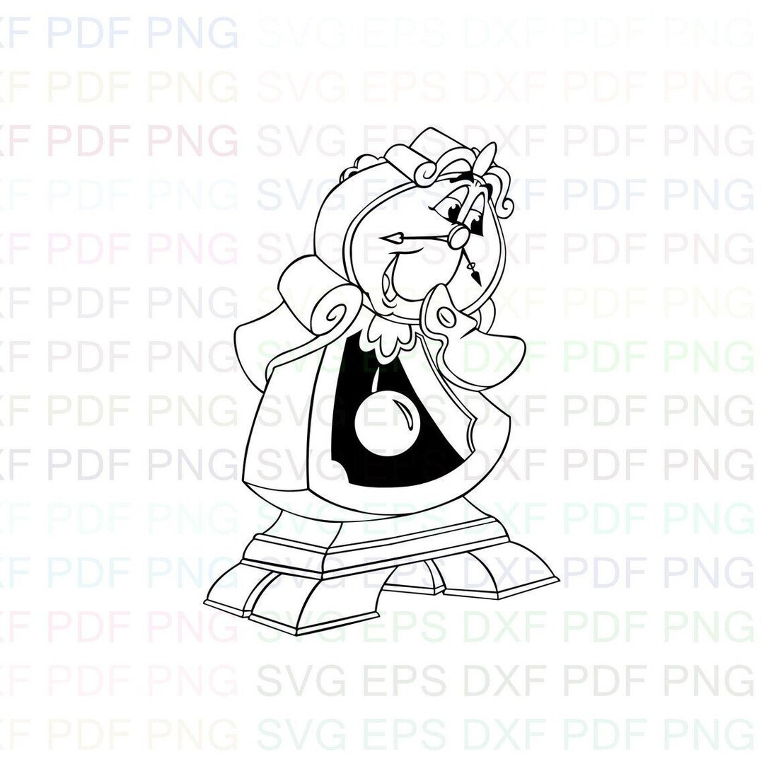 Cogsworth_beauty_beast Svg Outline Dxf Eps Pdf Png, Cricut, Cutting ...