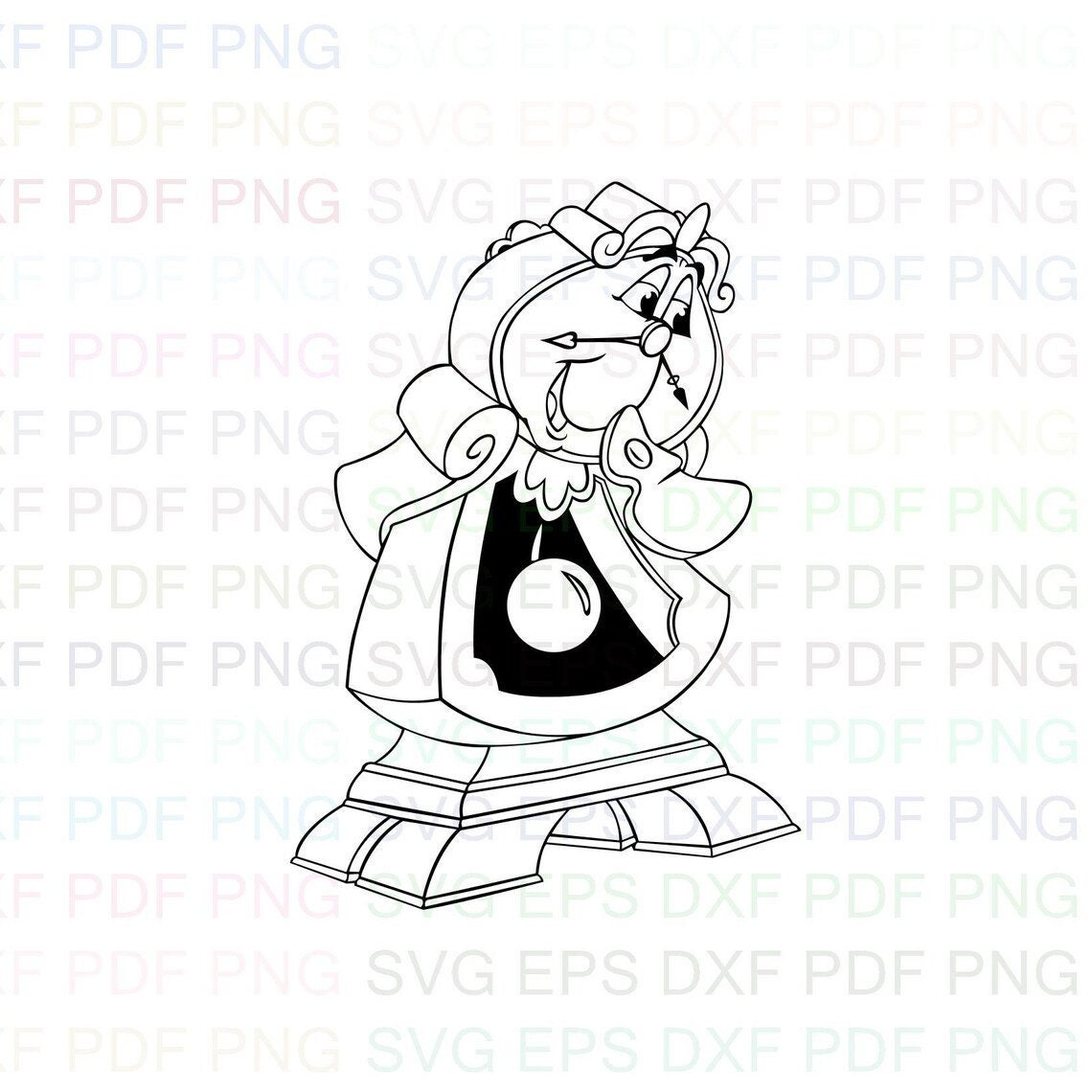 Cogsworth_beauty_beast Svg Outline Dxf Eps Pdf Png, Cricut, Cutting ...
