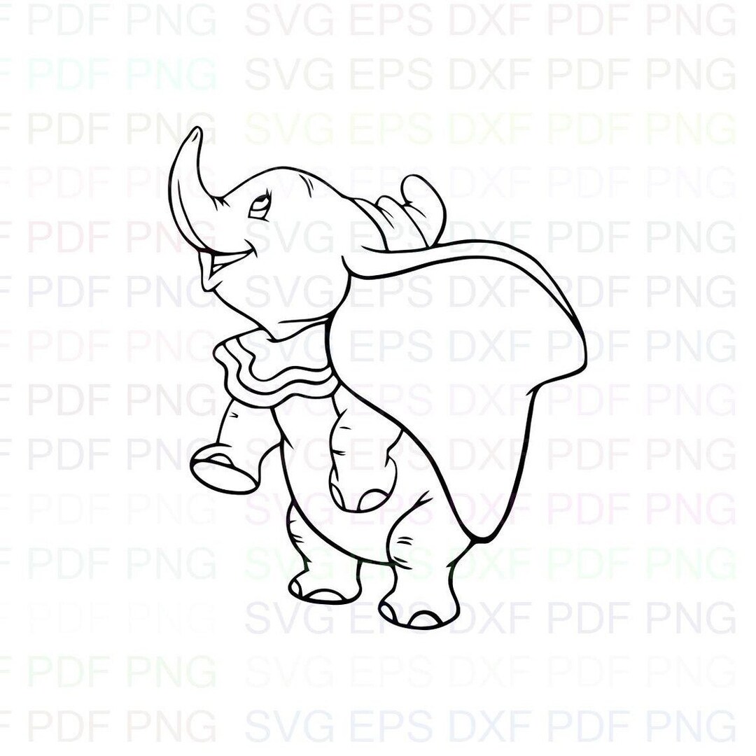 Dumbo_elephant_stand_up Svg Outline Dxf Eps Pdf Png, Cricut, Cutting ...