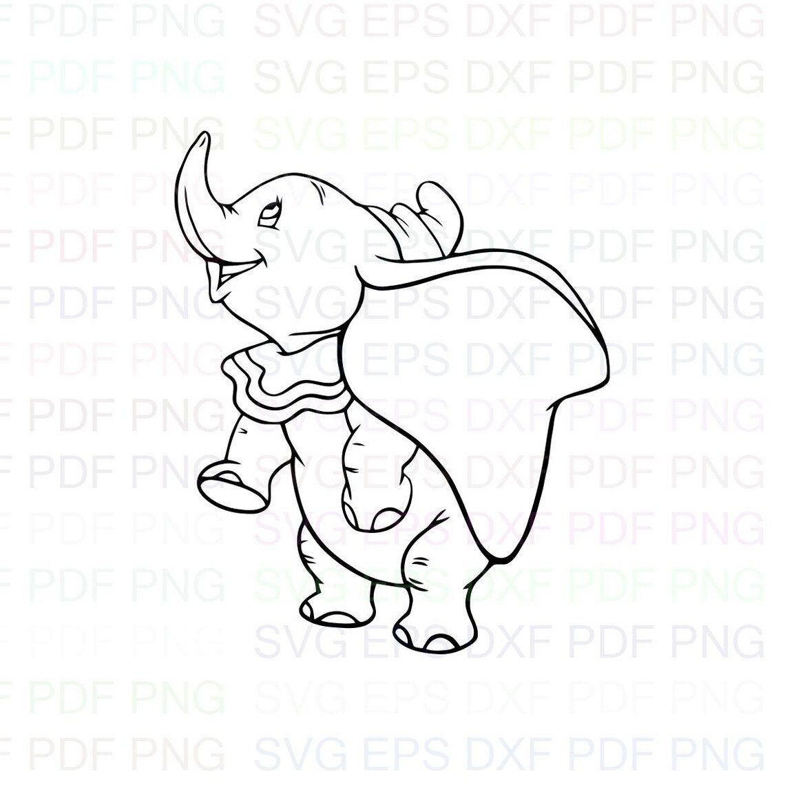 Dumbo_elephant_stand_up Svg Outline Dxf Eps Pdf Png, Cricut, Cutting ...