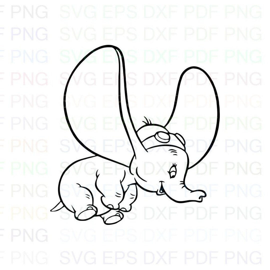 Dumbo_flying_with_goggles Svg Outline Dxf Eps Pdf Png, Cricut, Cutting ...