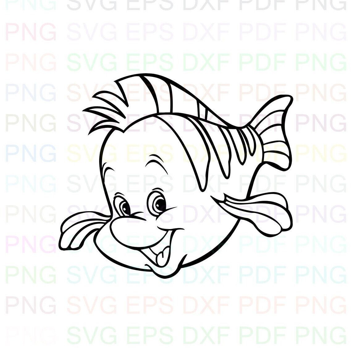 Flounder_little_mermaid Svg Outline Dxf Eps Pdf Png, Cricut, Cutting ...