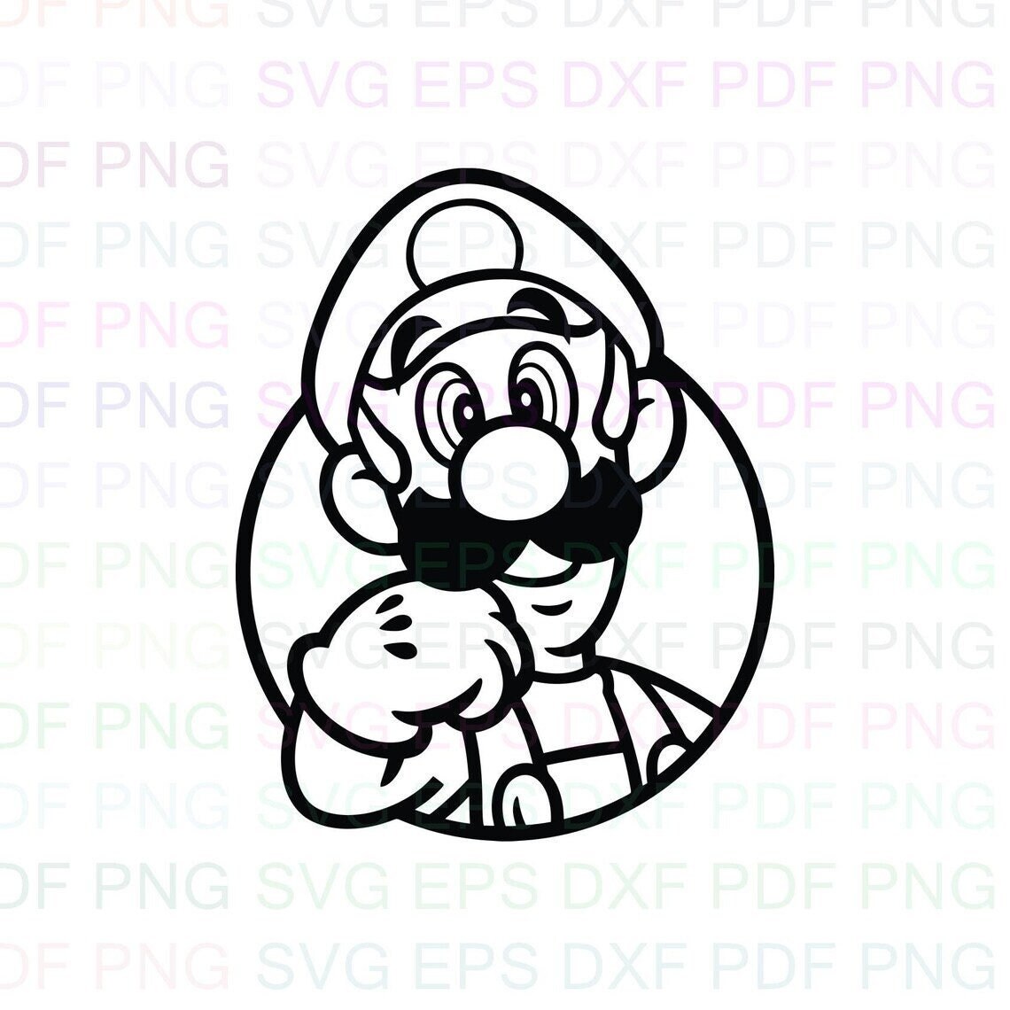 Luigi_through_a_circle_super_mario Svg Outline Dxf Eps Pdf Png, Cricut ...