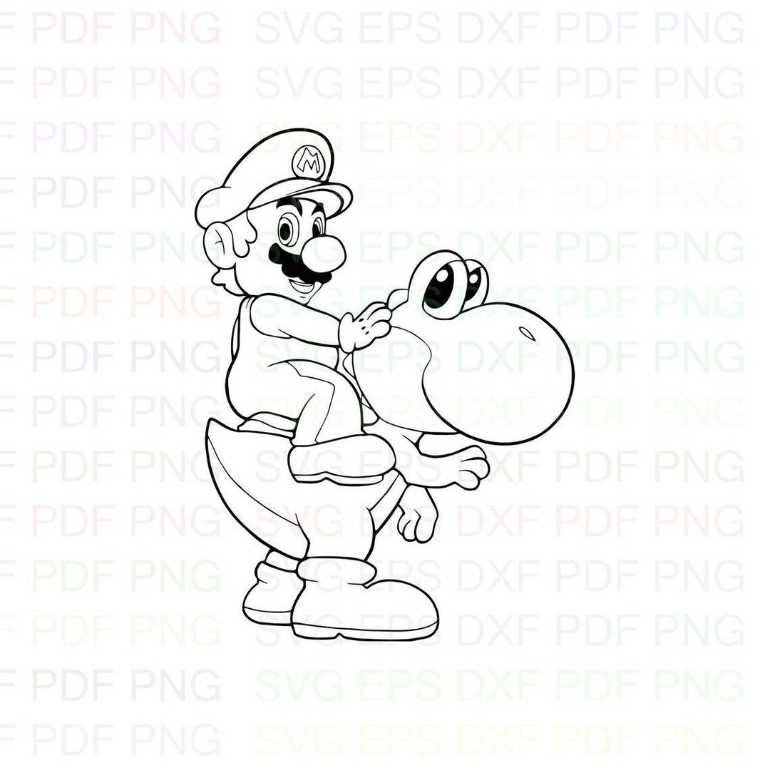 Super_mario_with_yoshi Svg Outline Dxf Eps Pdf Png, Cricut, Cutting ...