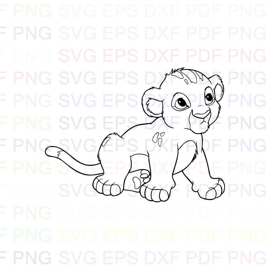 Simba_baby_the_lion_king Svg Outline Dxf Eps Pdf Png, Cricut, Cutting ...