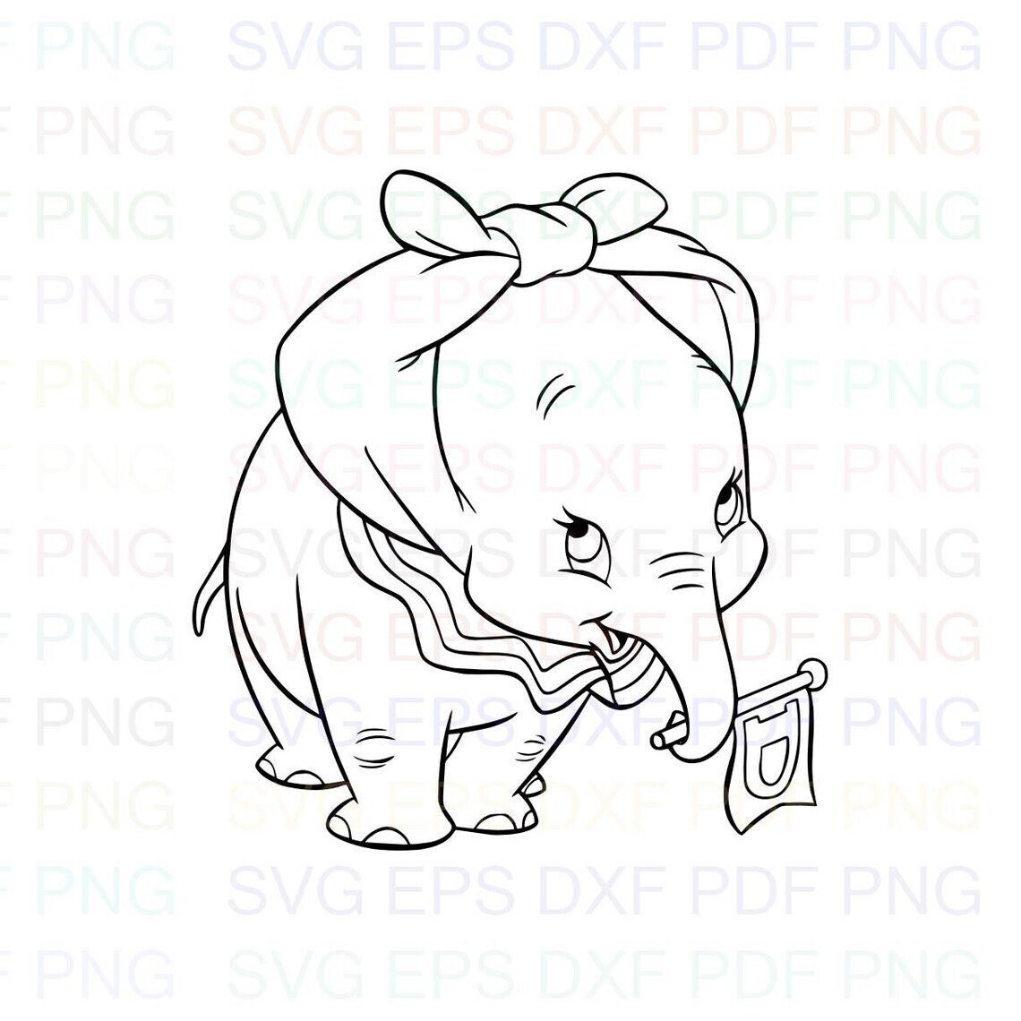 Dumbo_ear_knots_with_flag Svg Outline Dxf Eps Pdf Png, Cricut, Cutting ...