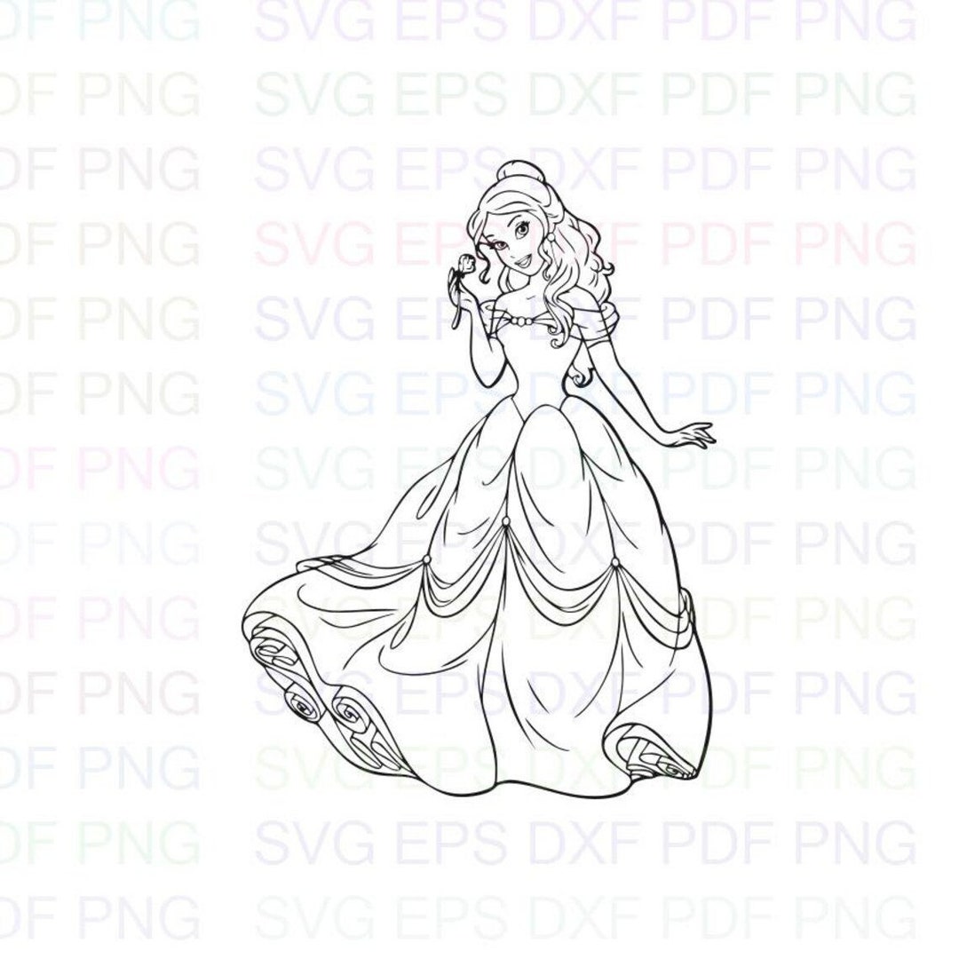 Belle_beauty_and_the_beast_2 Svg Outline Dxf Eps Pdf Png, Cricut ...