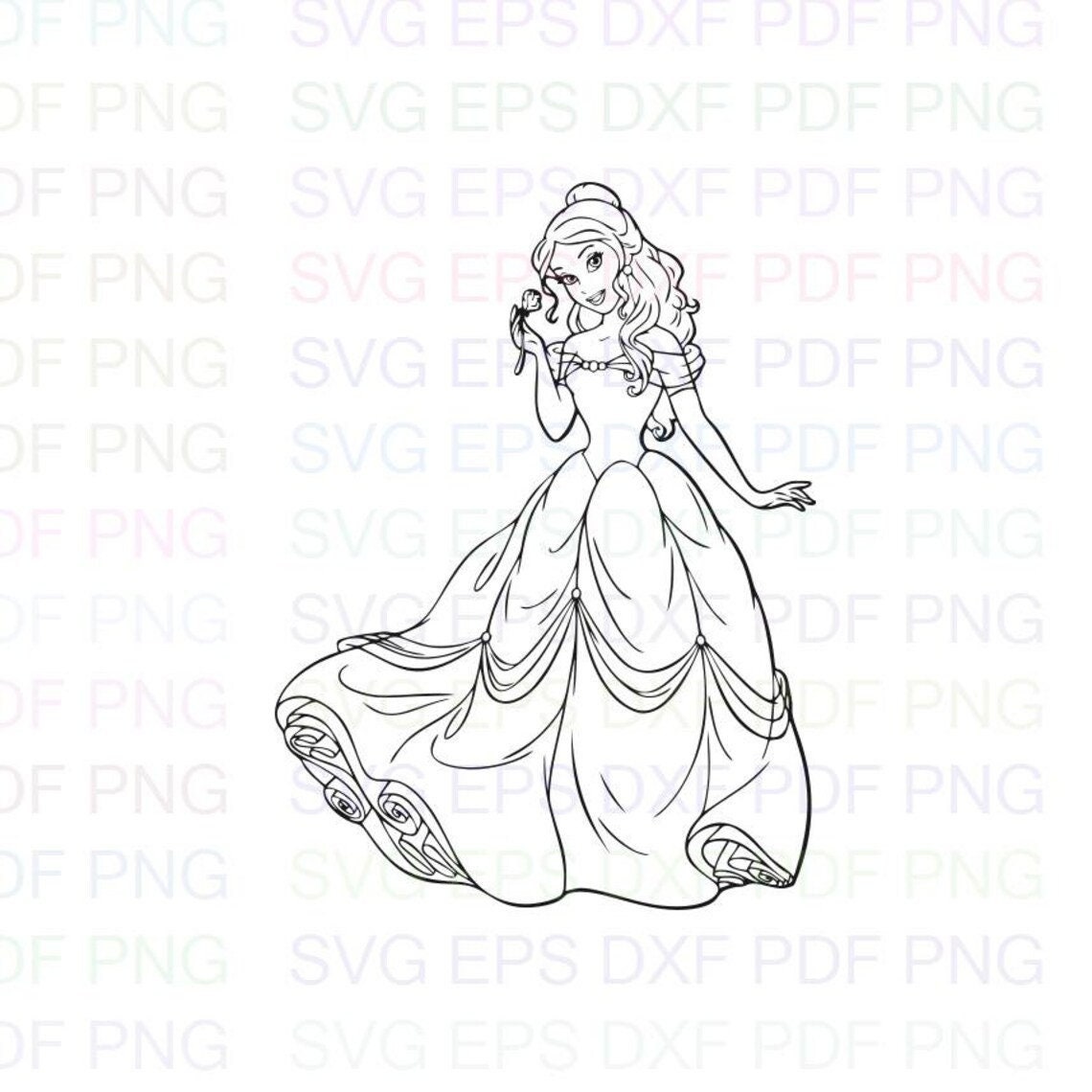Belle_beauty_and_the_beast_2 Svg Outline Dxf Eps Pdf Png, Cricut ...