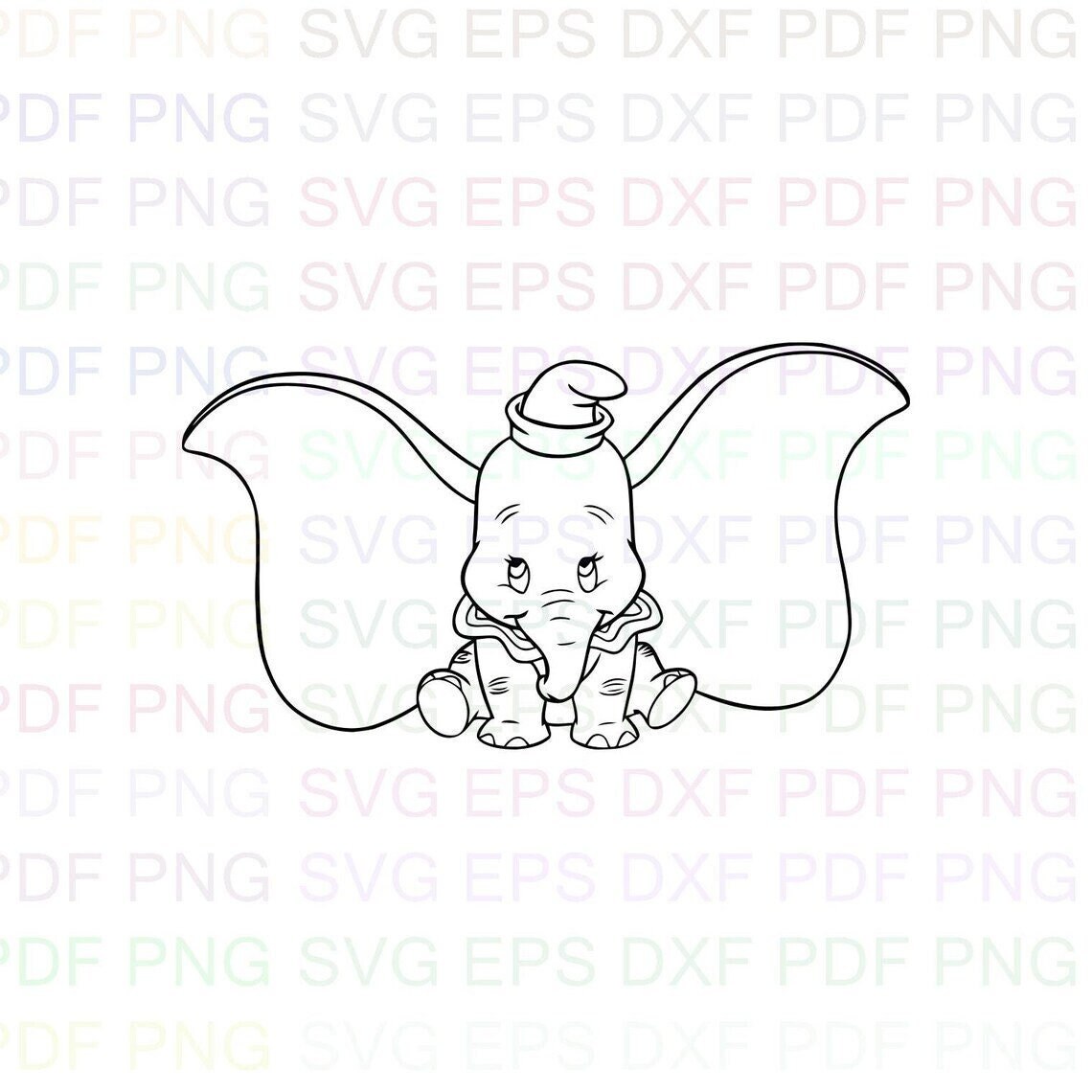Dumbo_with_big_ears Svg Outline Dxf Eps Pdf Png, Cricut, Cutting File ...