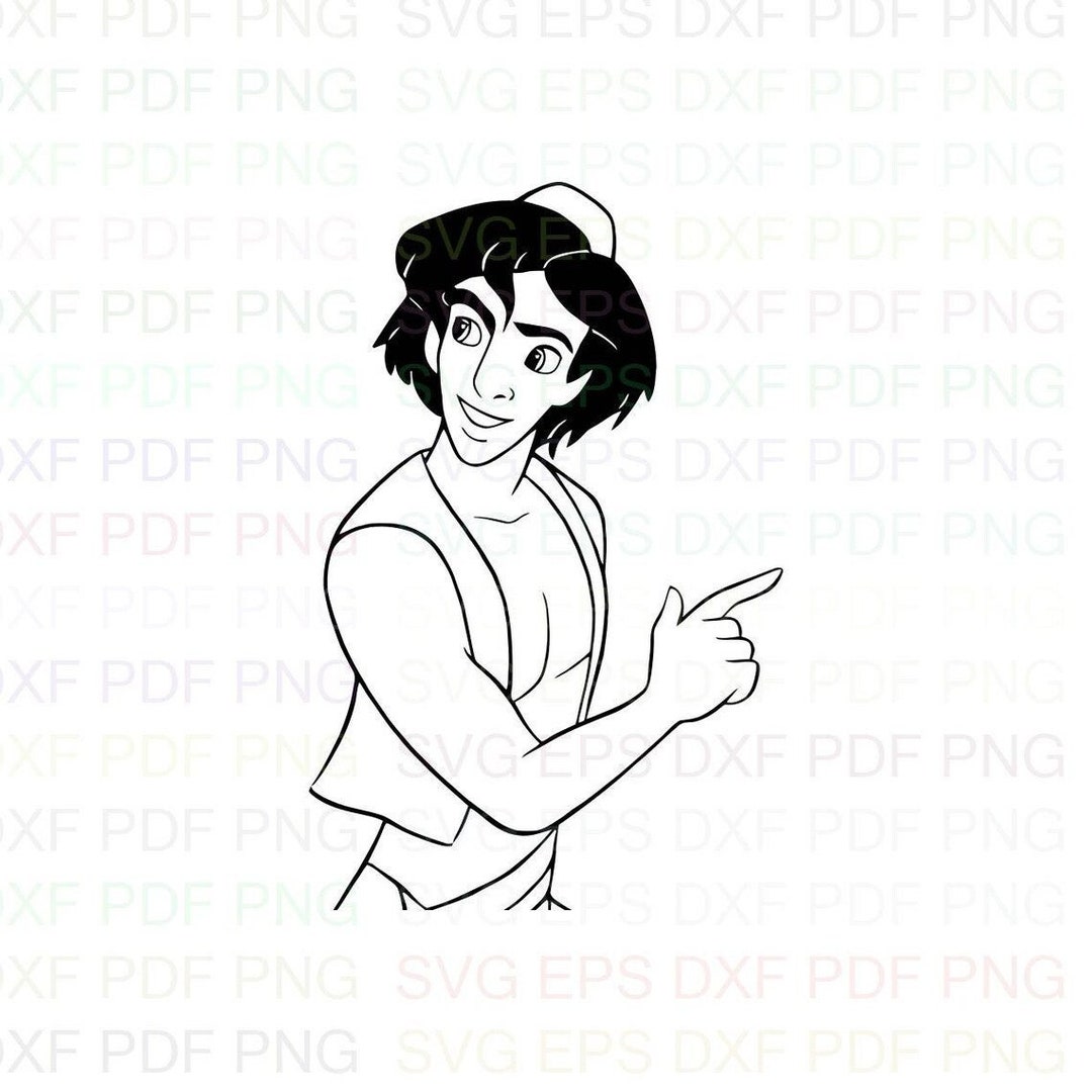 Aladdin_pointing Svg Outline Dxf Eps Pdf Png, Cricut, Cutting File ...