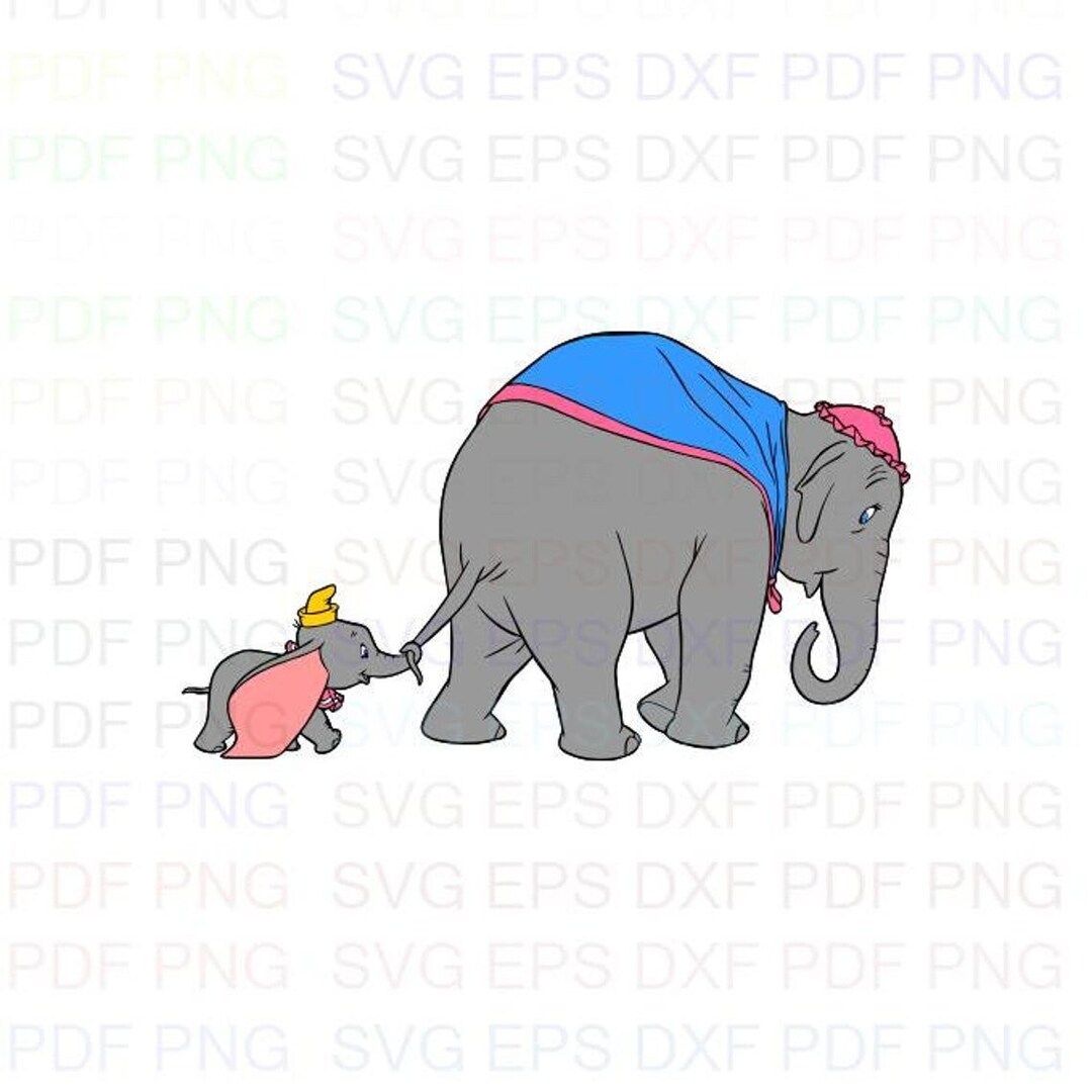 Dumbo_with_his_jumbo_mother_walking_dumbo Svg Dxf Eps Pdf Png, Cricut ...