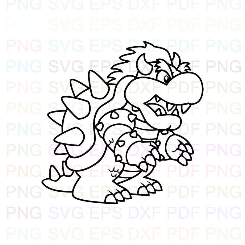 Bowser_super_mario_bros Svg Outline Dxf Eps Pdf Png, Cricut, Cutting ...
