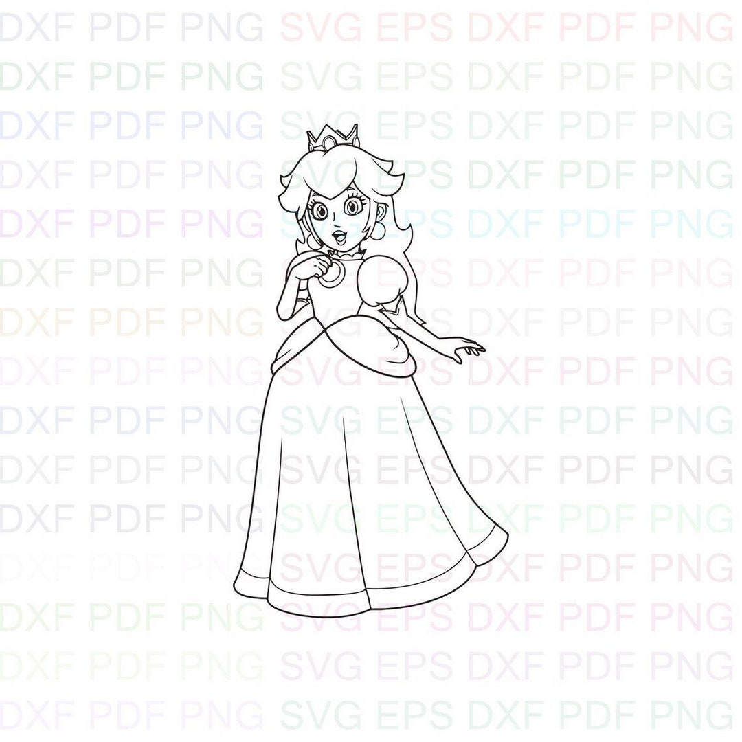Princess_peach_super_mario_bros Svg Outline Dxf Eps Pdf Png, Cricut ...